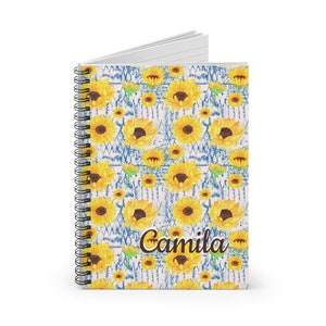 Personalized Sunflower Notebook, Custom Name Sketchbook Planner ...