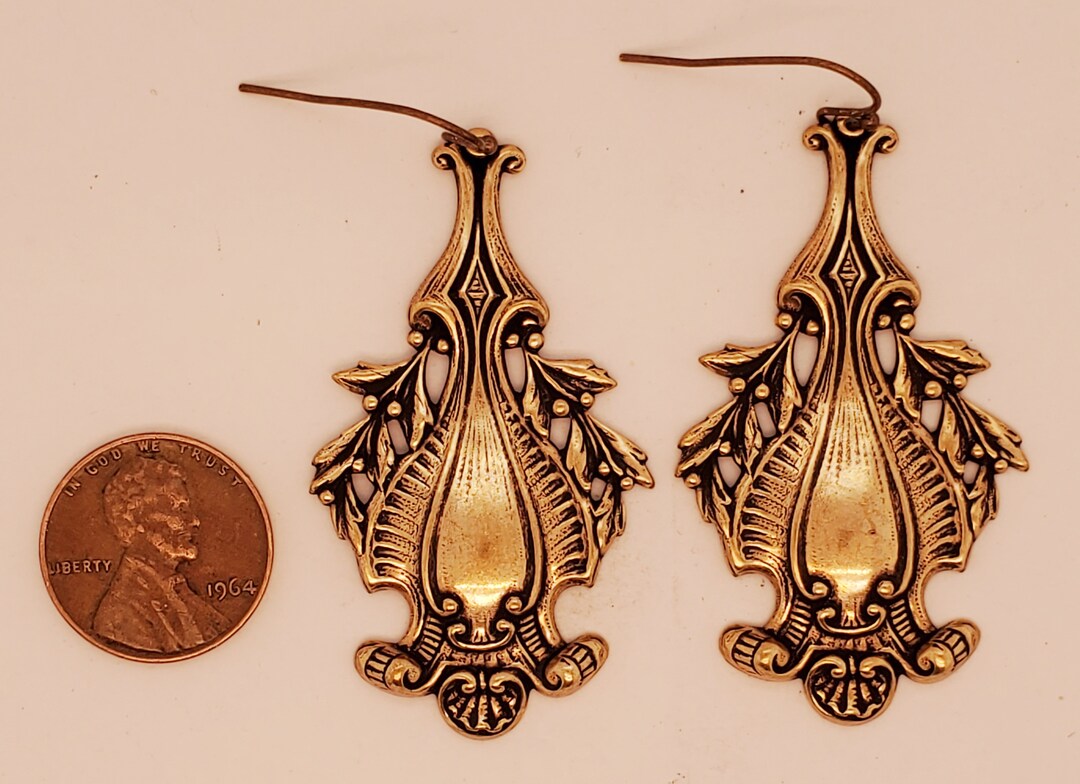 Luscious Victorian Style Earrings, Metal Stampings in Antique Brass ...