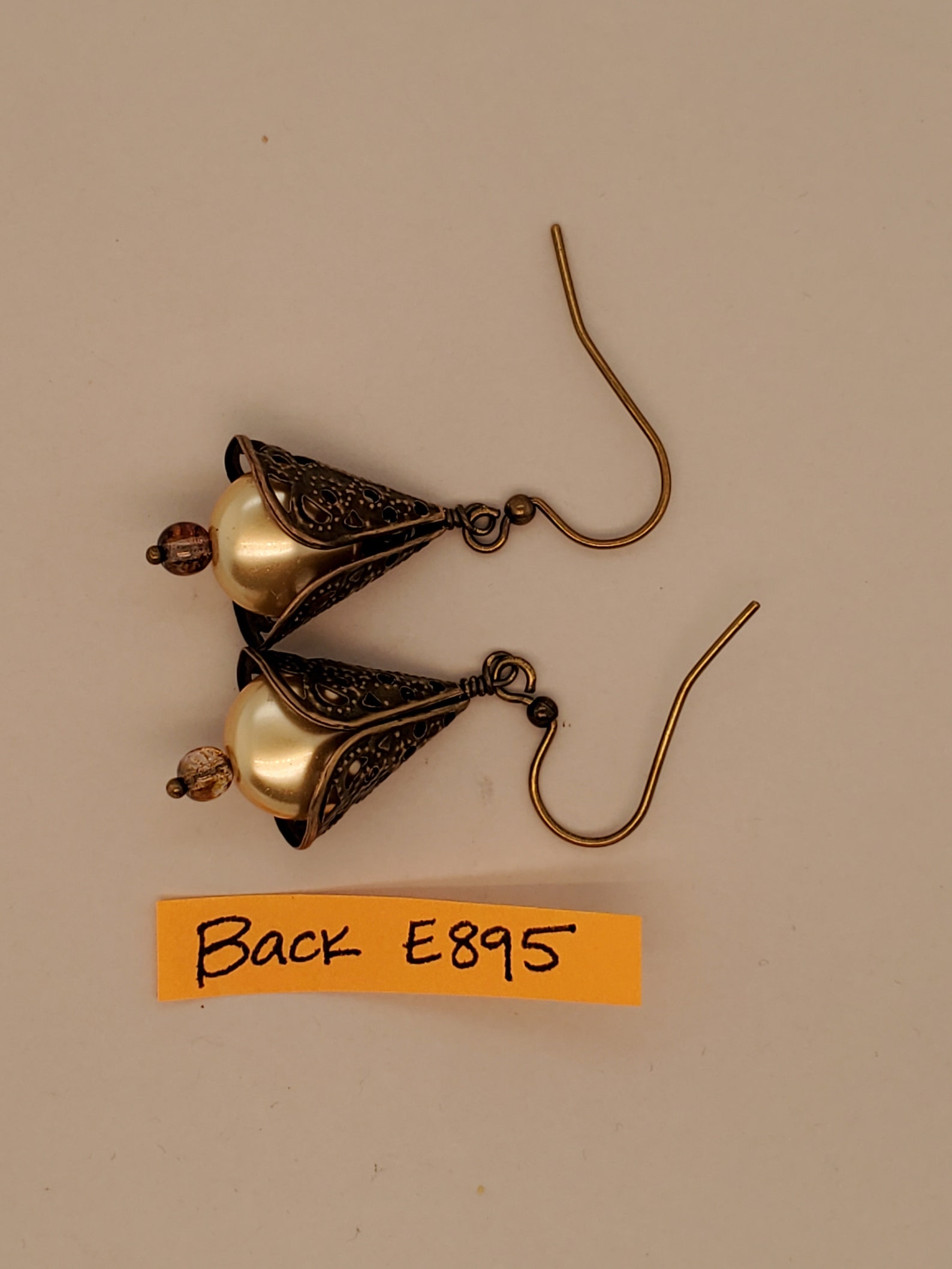 Cone & Coin Pearl Earrings Have a Pierced and Beaded Antique Brass ...