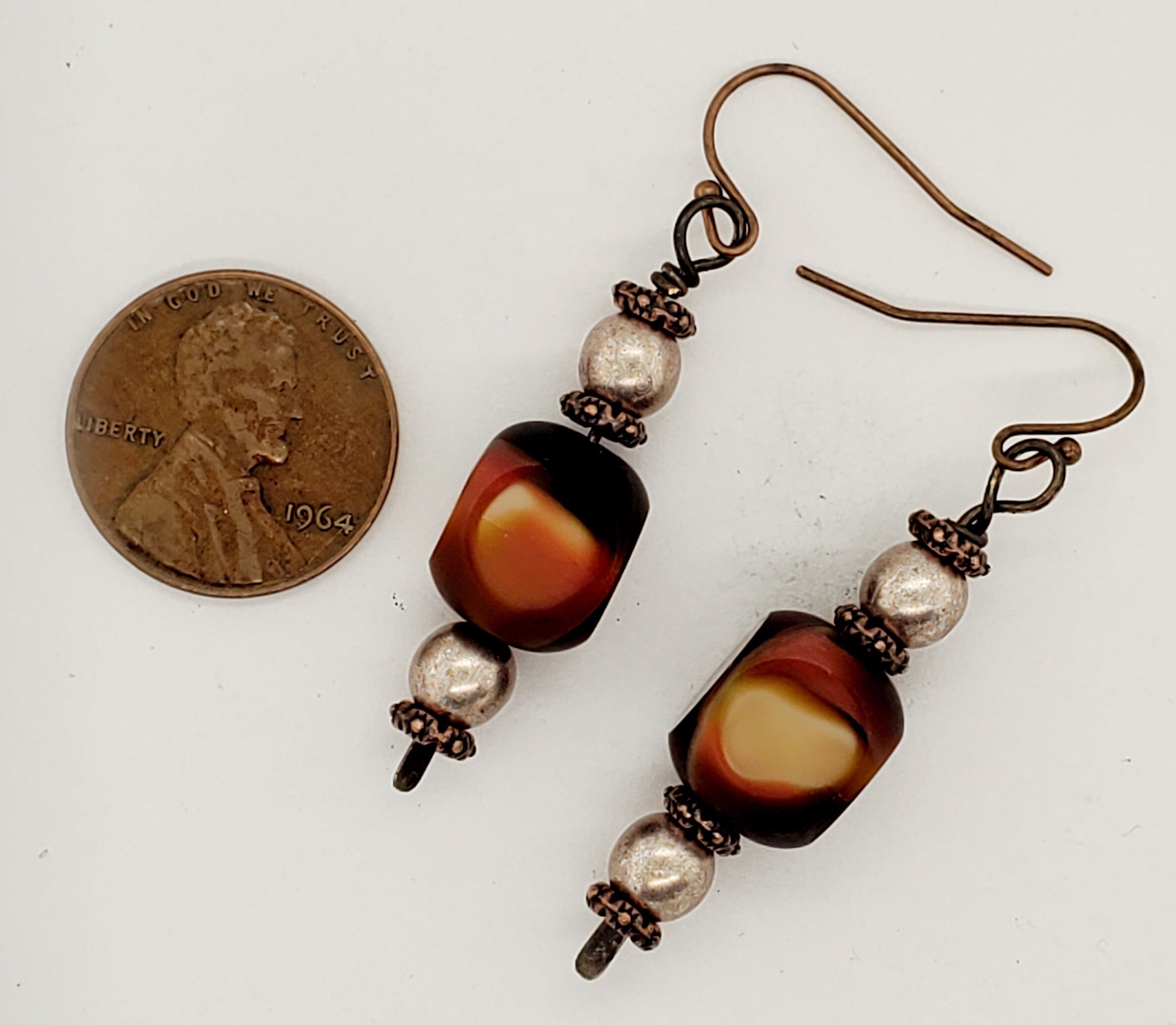 Shades of Beige Earrings Center Round Edged Cube in Brown - Etsy