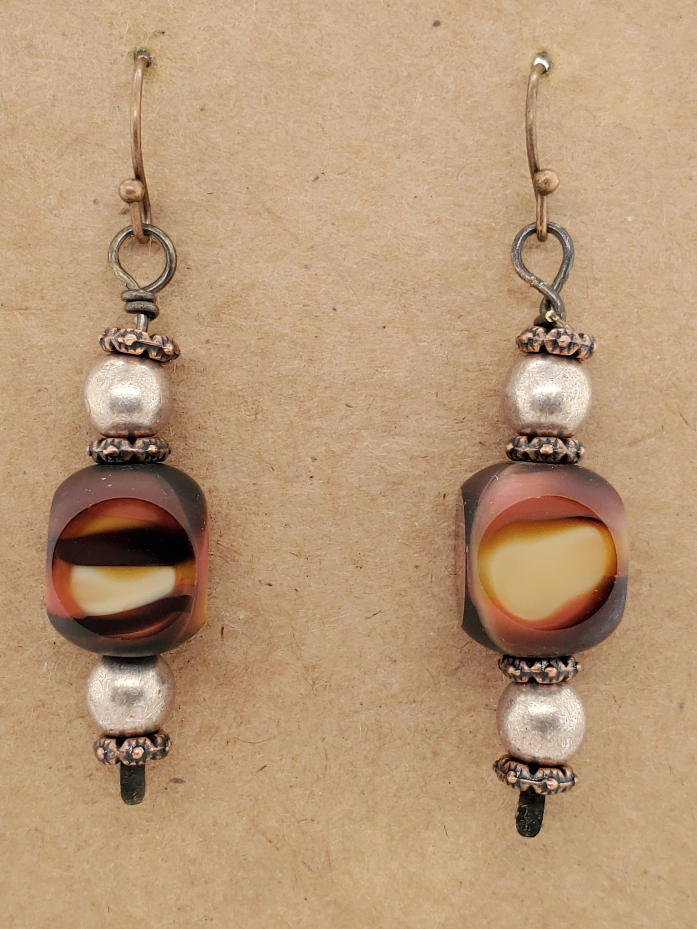 Shades of Beige Earrings Center Round Edged Cube in Brown - Etsy