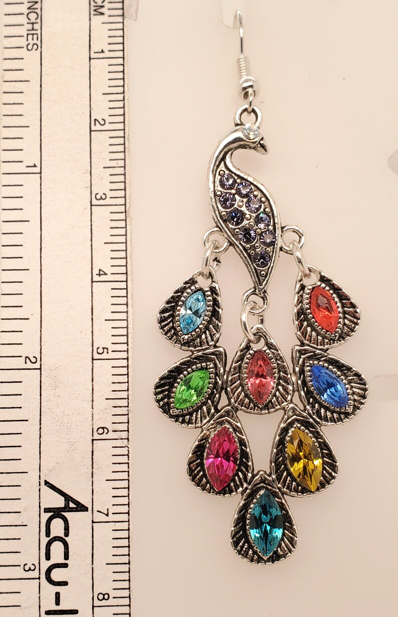 Peacock Earrings, Antique Silver Peacocks With Crystal Eyes, Crystals ...