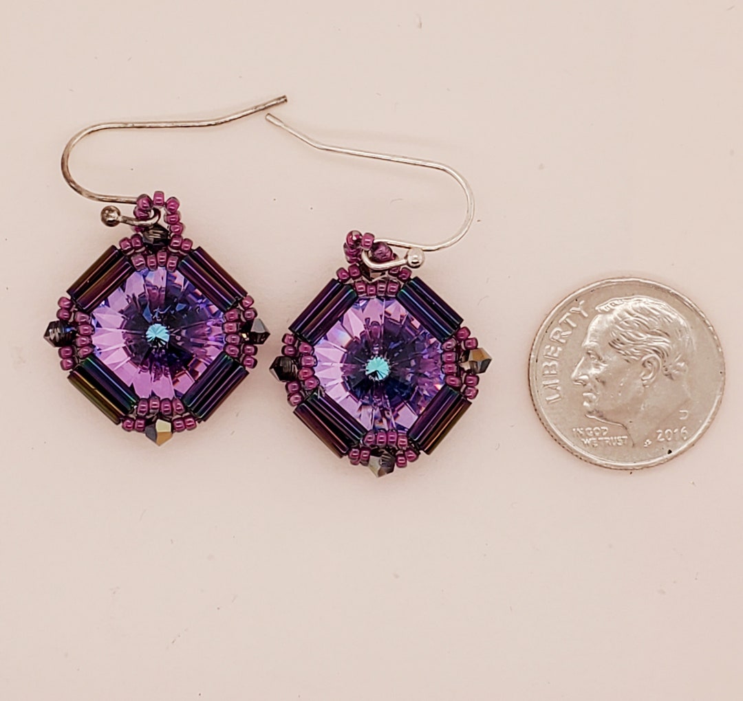Royal Rivoli Earrings, Purple and Magenta, Large Rivoli in Setting of ...