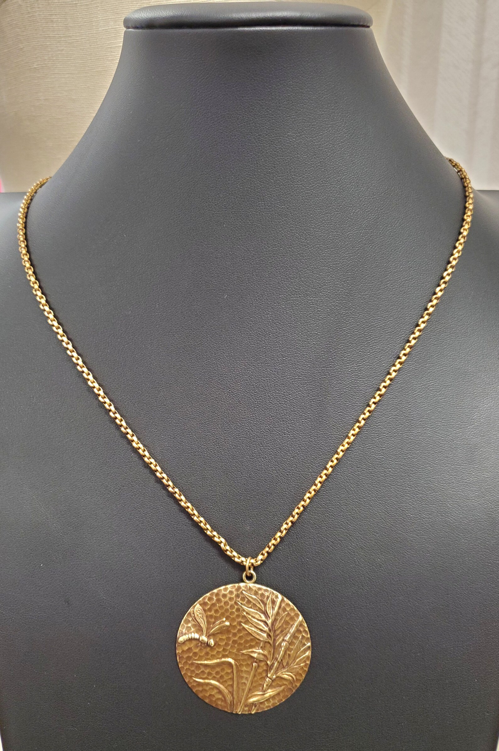 Bronze Dragonfly & Bamboo Pendant Necklace, Satiny Finish, Hammered ...
