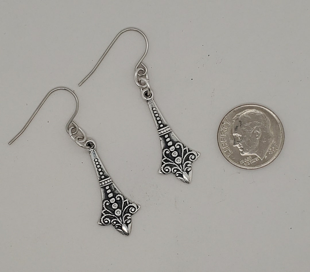 Victorian Style Ornate Earrings in Antique Silver Finish, Hollow Back ...