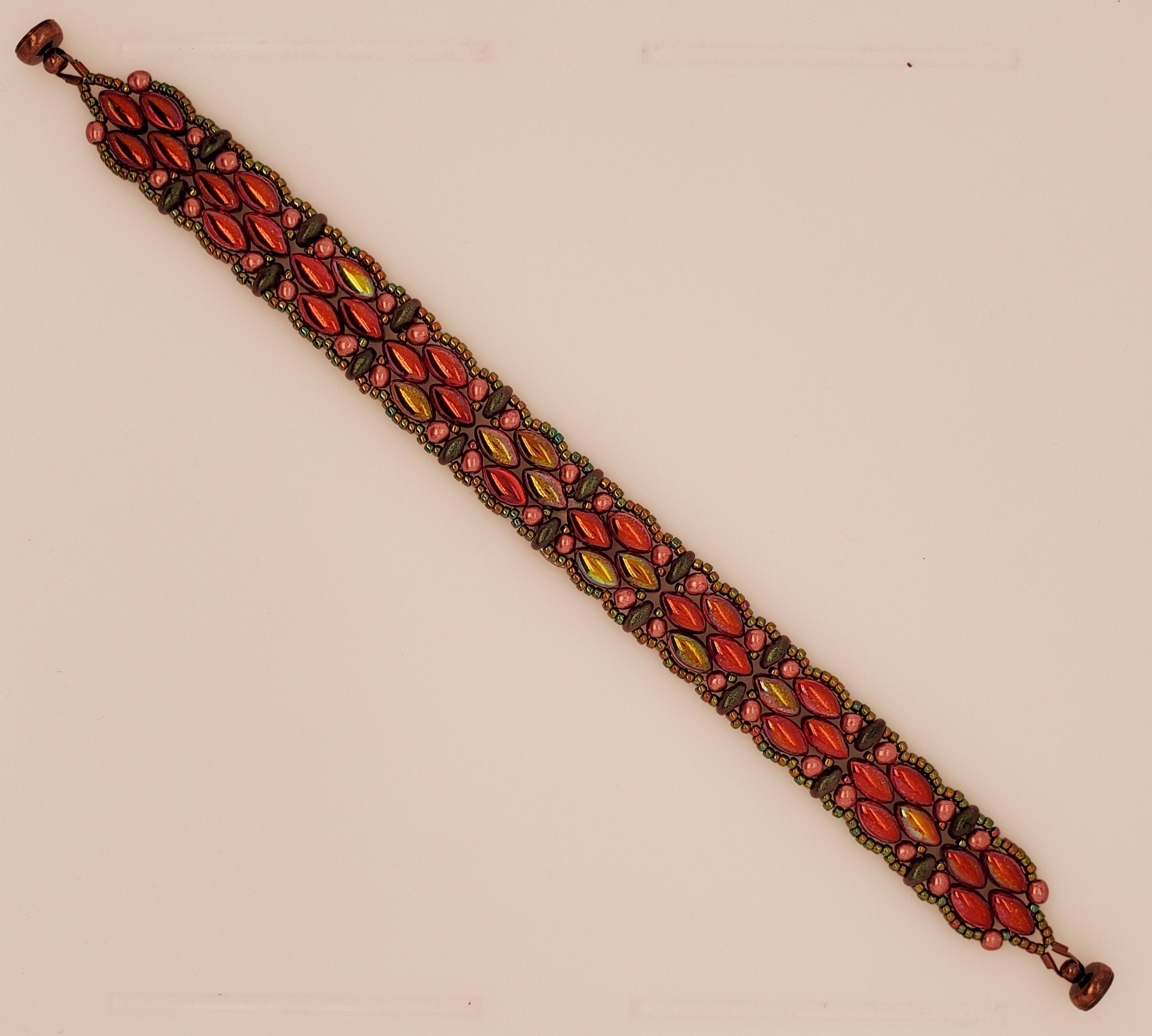 Kelly Bracelet of Luminous Iris Duo Red Beads, Superduos, Round Beads ...