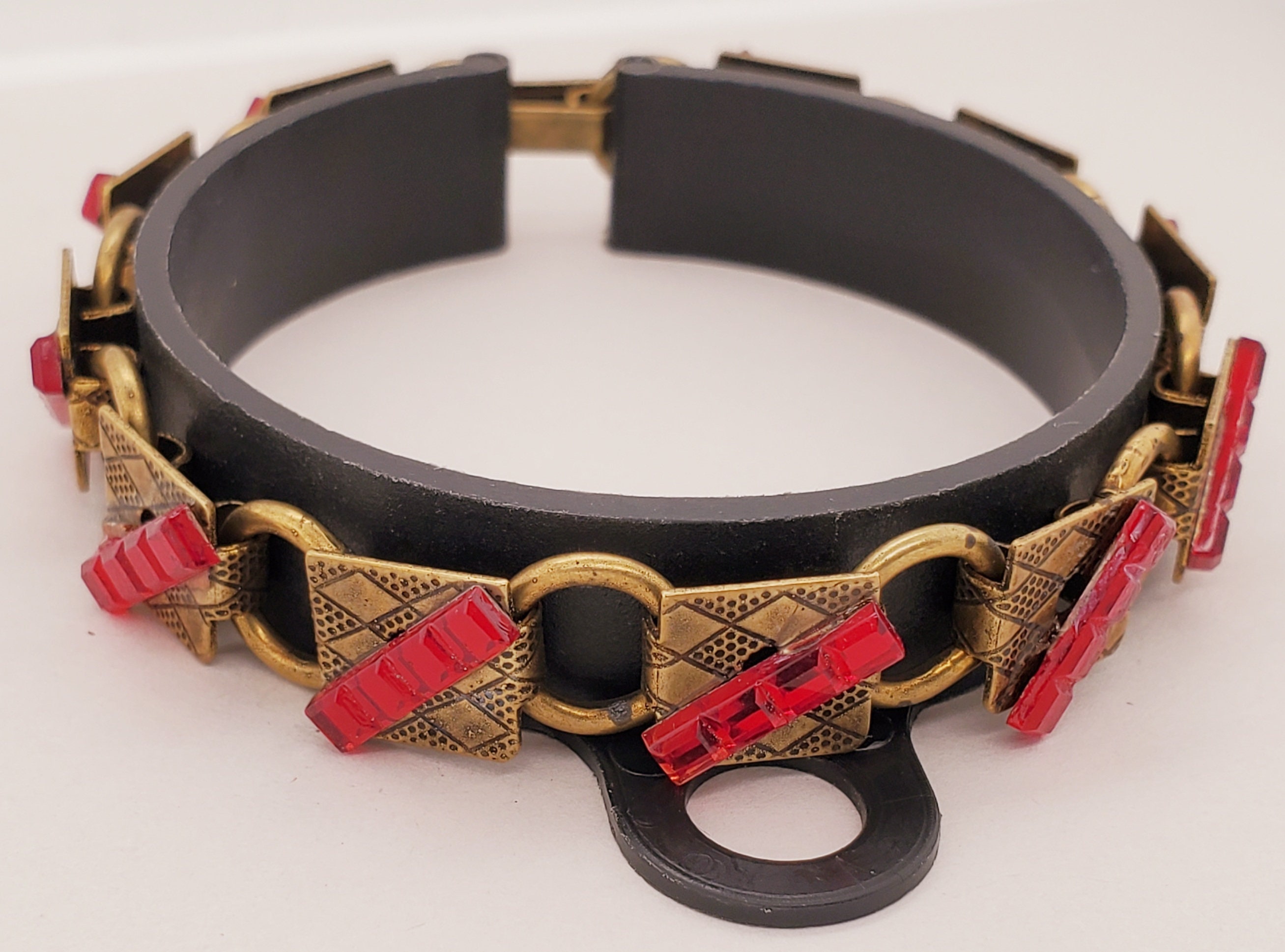 Red Crystal Square Bracelet of 11 Squares With Etched Diamond Pattern ...