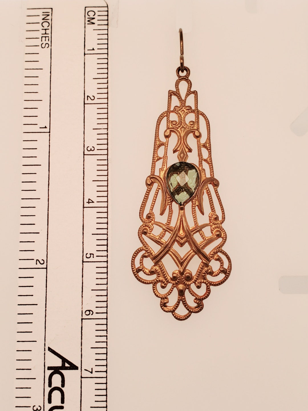 Ornate Victorian Style Earrings in Matte Antique Brass Tone With Olive ...