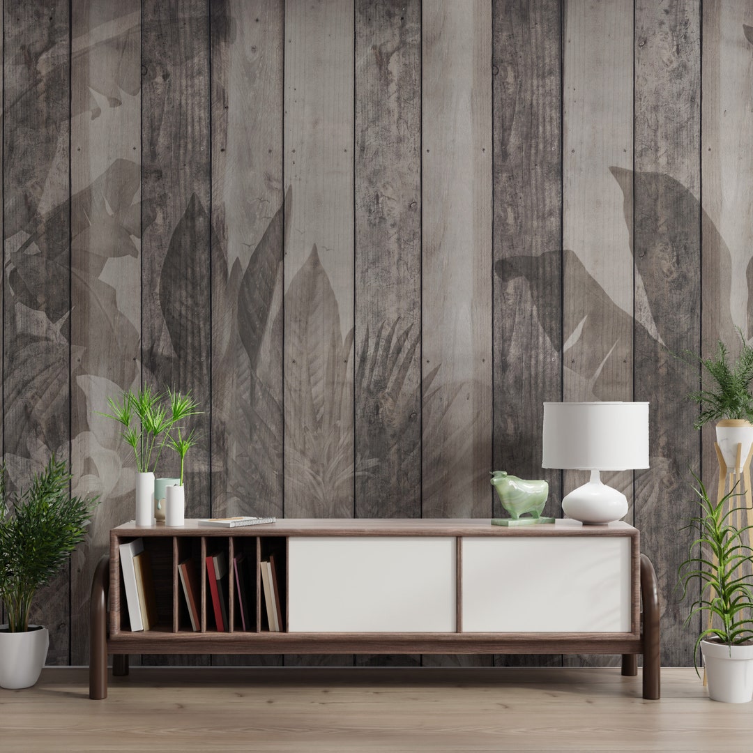 Rustic Wooden and Brown Leaves Wallpaper Murals B720 - Etsy