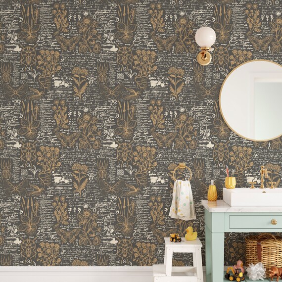 Retro Style Wallpaper Self Adhesive Hand-drawn Herbs Beetles | Etsy