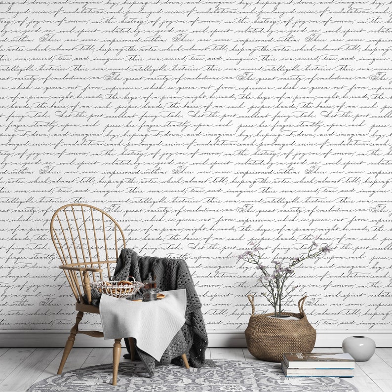 Handwriting Text Wallpaper Peel and Stick Wallpaper Hand Drawn ...