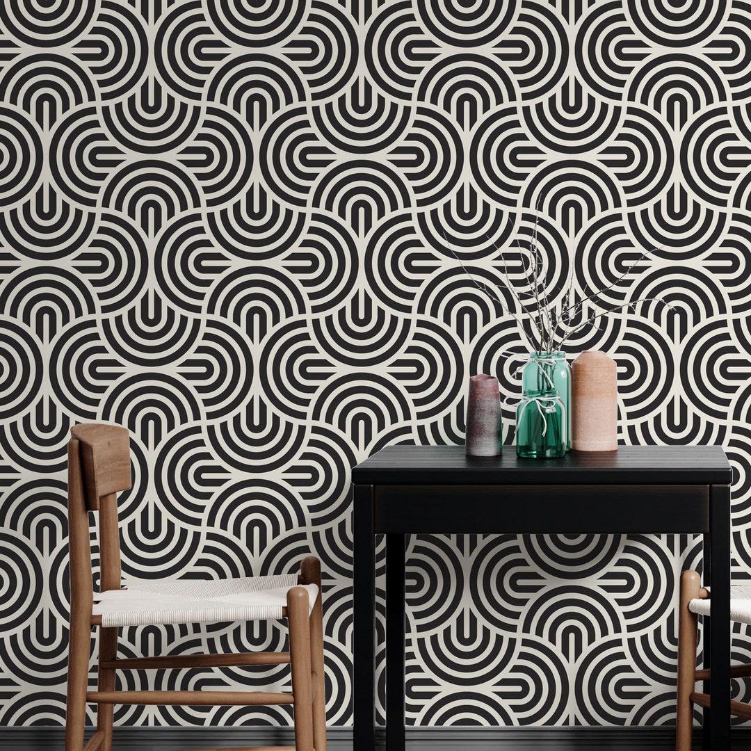 Geometric Peel and Stick Wallpaper: Concentric Circles, Removable Wall ...