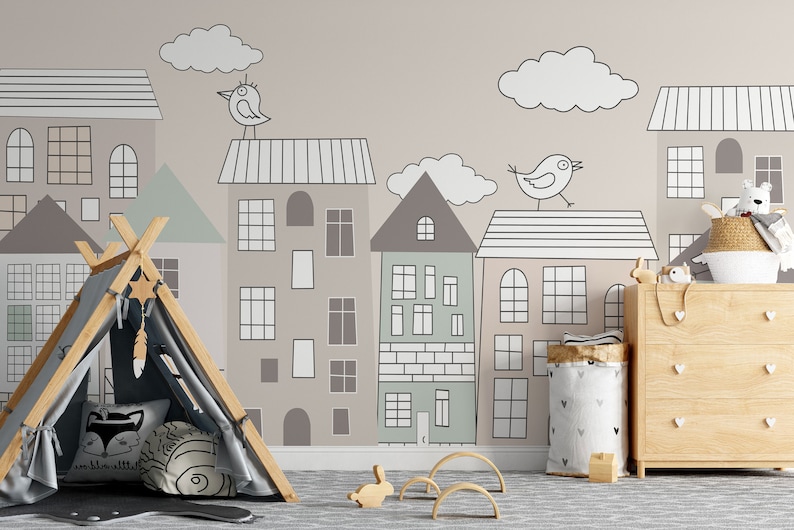Houses Wallpaper: Kids Room, Peel and Stick Removable - Etsy