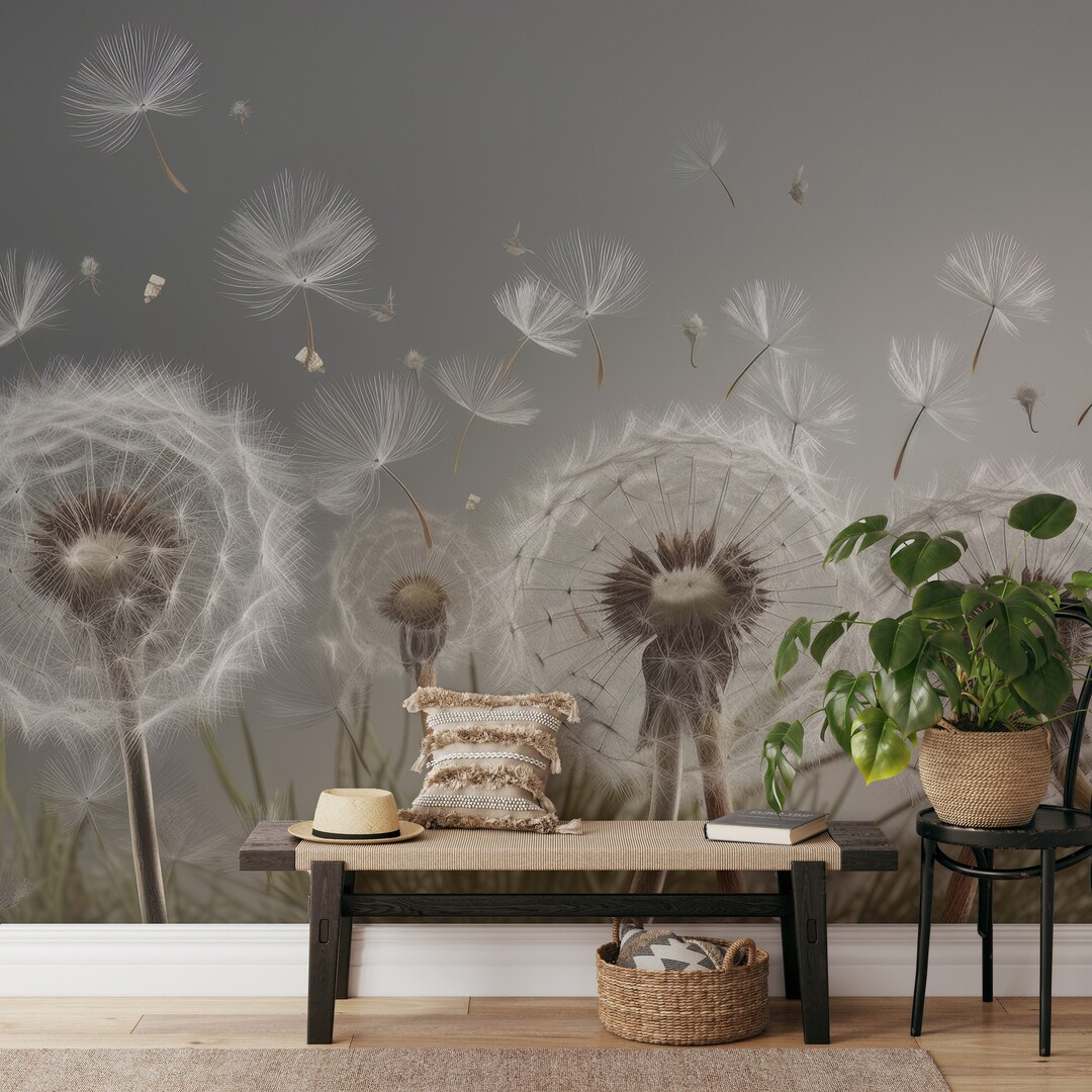 Dandelion Removable Wallpaper - Botanical Print & Floral Art Peel Stick ...