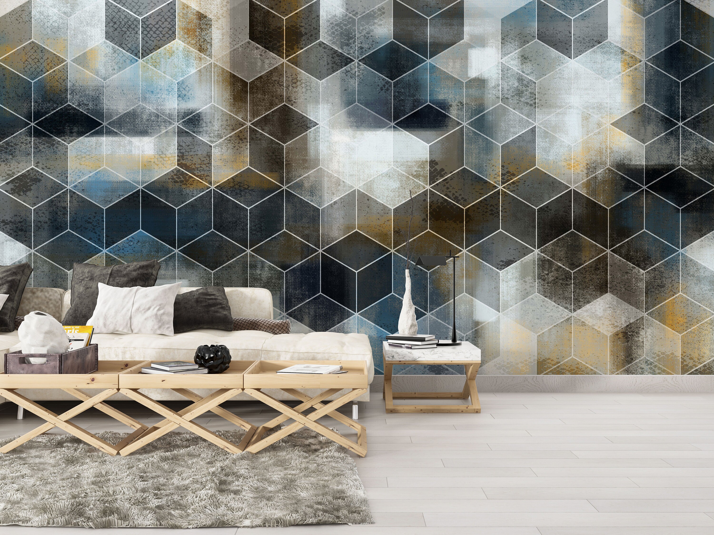 Geometric Tiles Wallpaper Digital Colorful Hexagonal Peel | Etsy