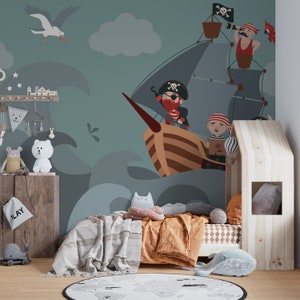 Pirate Wallpaper for Kids Room - Ship Wallpaper Mural - Peel and Stick ...
