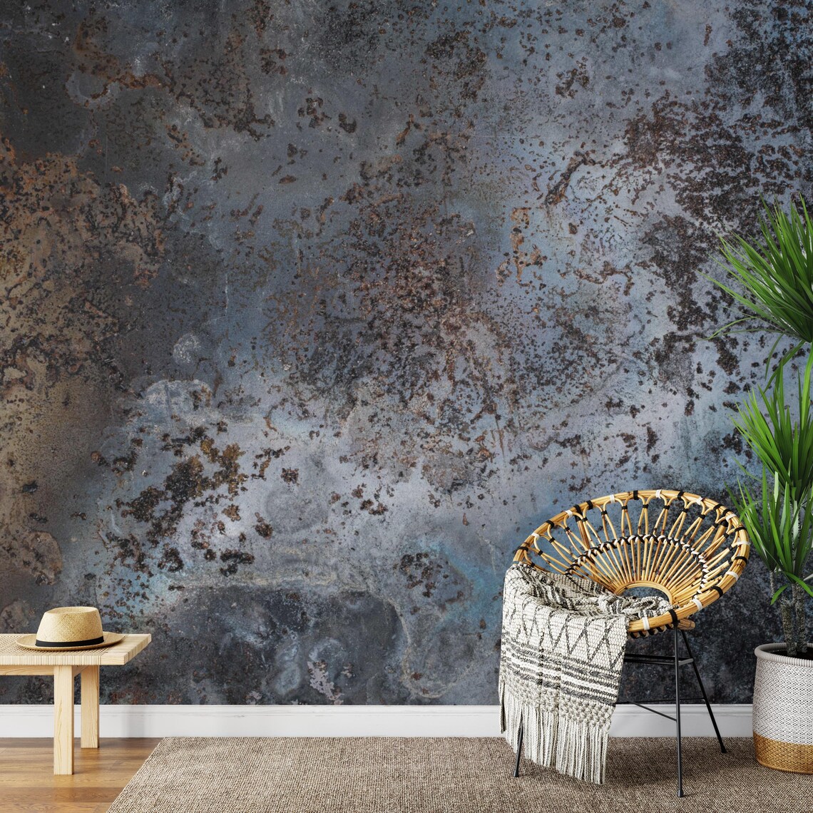 Rustic Vintage Metallic Textured Wallpaper Mural - Peel and Stick Wall ...