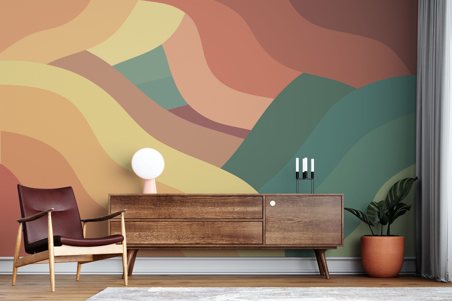 Modern Colorful Wavy Retro Self Adhesive Peel and Stick Art | Etsy