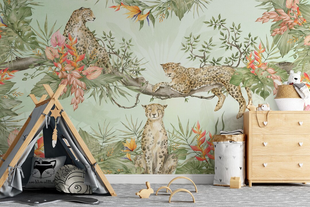 Leopard Wall Mural Tropical Wallpaper Self Adhesive Peel and Stick ...