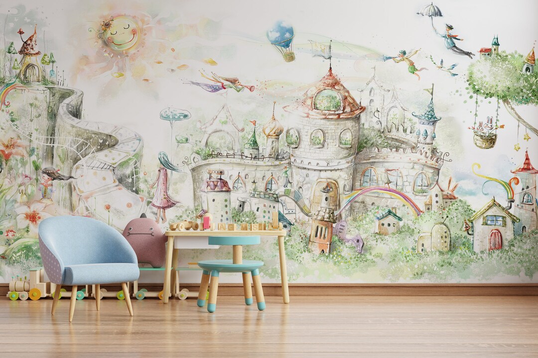 Fairy Tale Town Wallpaper Mural: Whimsical Kids Room Decor - Etsy