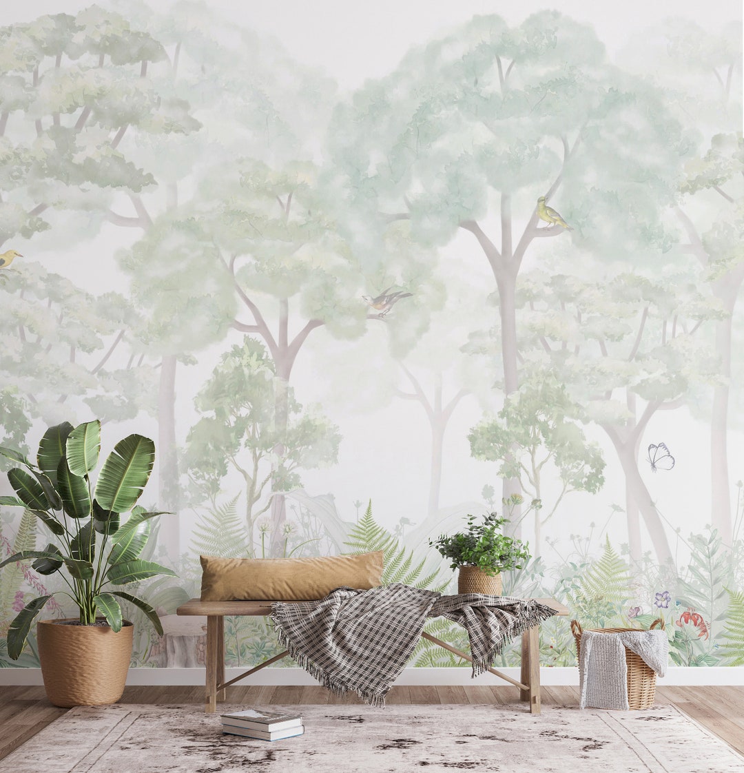 Forest Wallpaper Botanical Wall Art - Nature-themed Wallpaper Mural ...