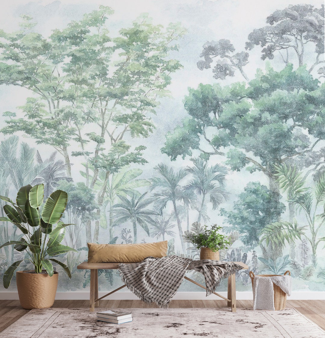 Tropical Green Forest Palm Tree Peel and Stick Wallpaper-c550 - Etsy
