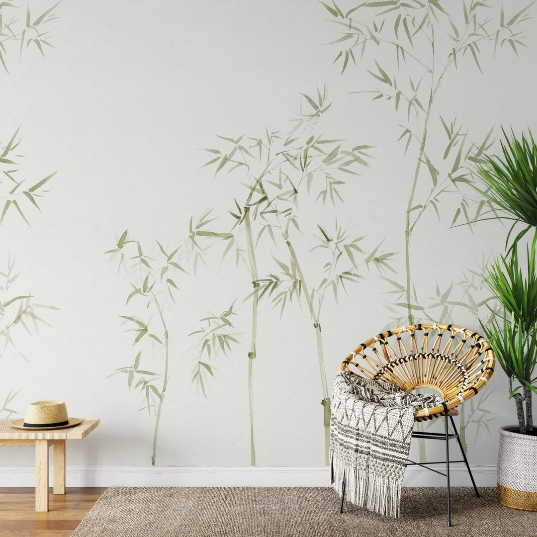 Peel and Stick Bamboo Wallpaper Mural - Botanical Print Minimalist ...