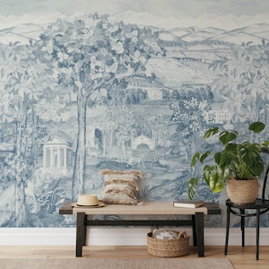 Elegant Countryside Wallpaper Mural - Classical Blue Peel and Stick ...