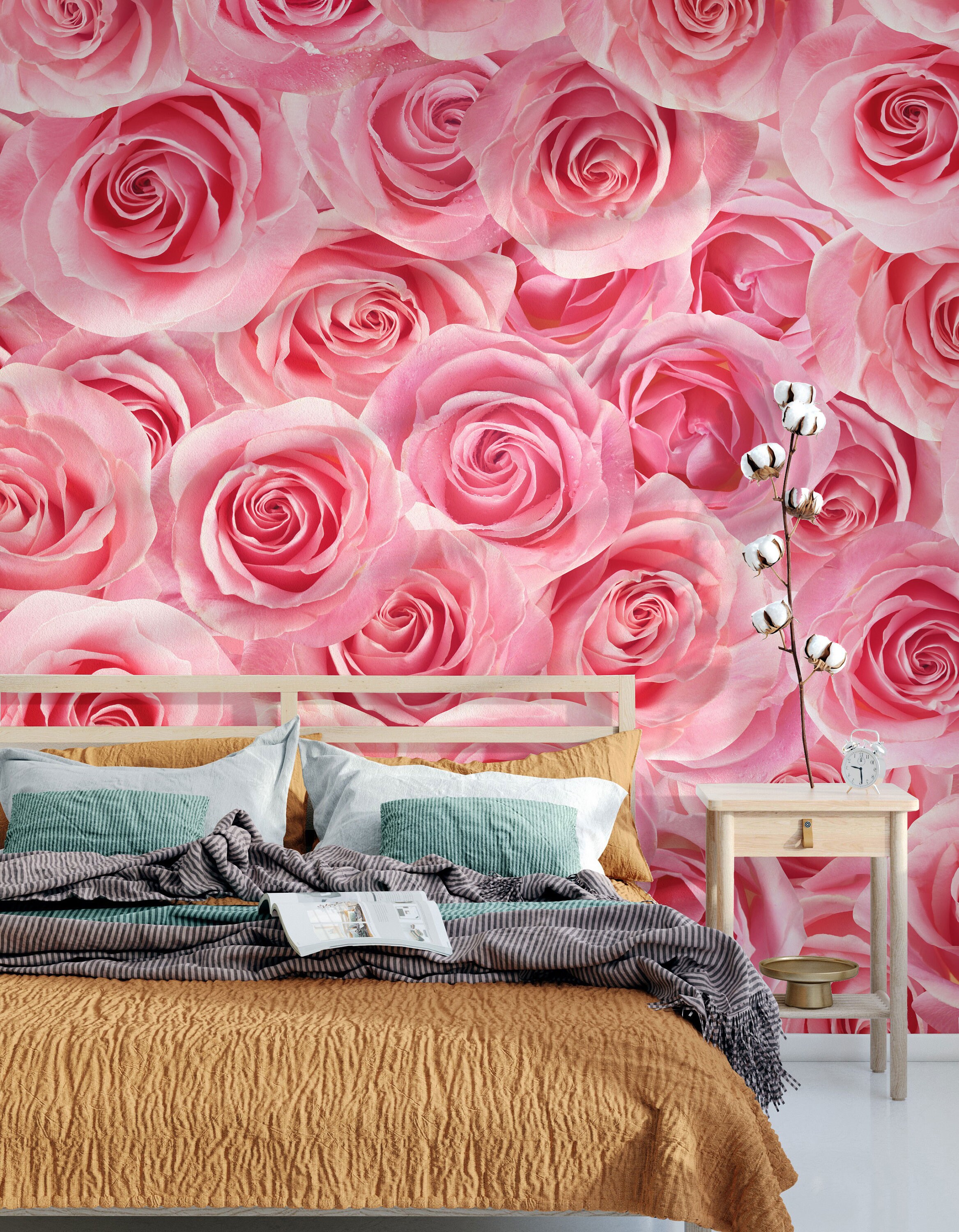 Beautiful Pink Roses Wall Mural Wallpaper Rose Self Adhesive | Etsy