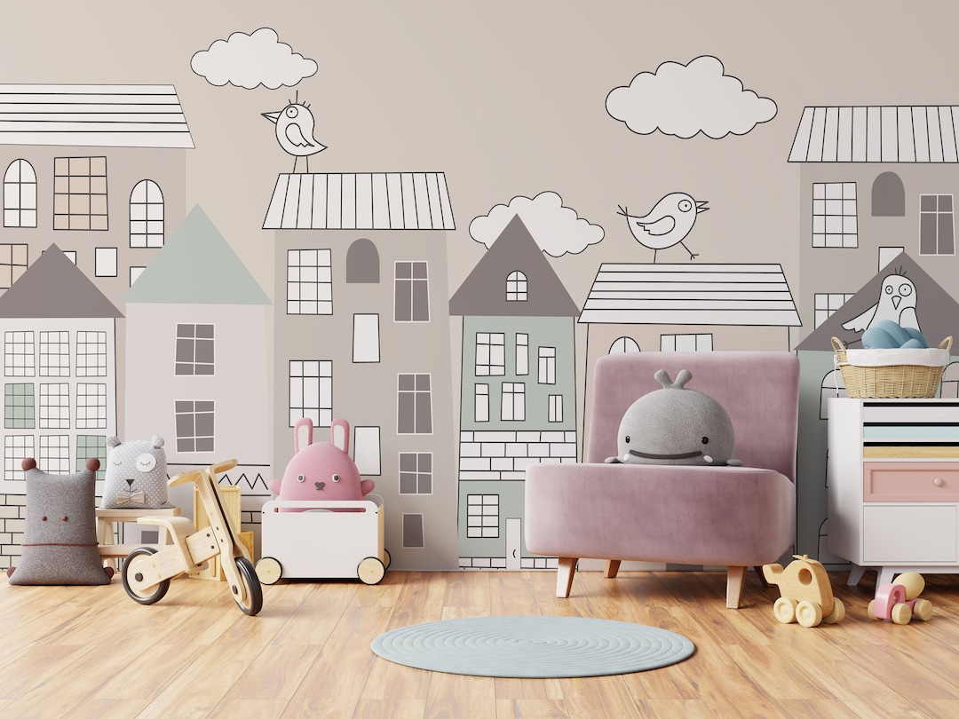 Houses Wallpaper: Kids Room, Peel and Stick Removable - Etsy