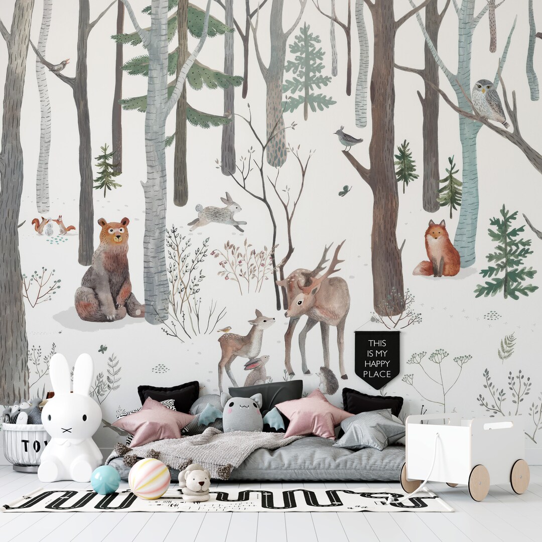 Enchanted Forest Animals Wall Mural - Removable Wallpaper- Kids Room ...