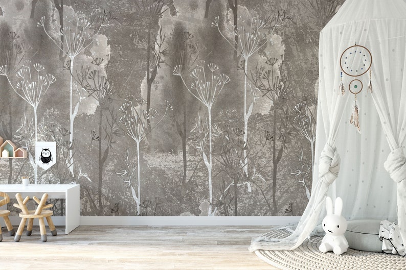 Abstract Forest Tree Wallpaper Hallway Wall Mural Sepia - Etsy