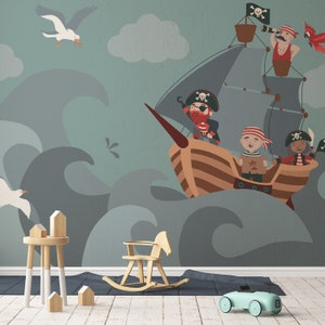 Pirate Wallpaper for Kids Room - Ship Wallpaper Mural - Peel and Stick ...