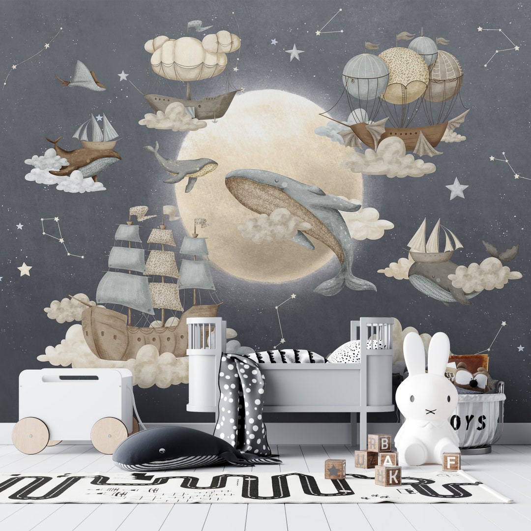 Nautical Dreamscape Wall Mural Peel and Stick Wallpaper With Whimsical ...