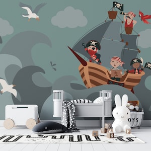Pirate Wallpaper for Kids Room - Ship Wallpaper Mural - Peel and Stick ...