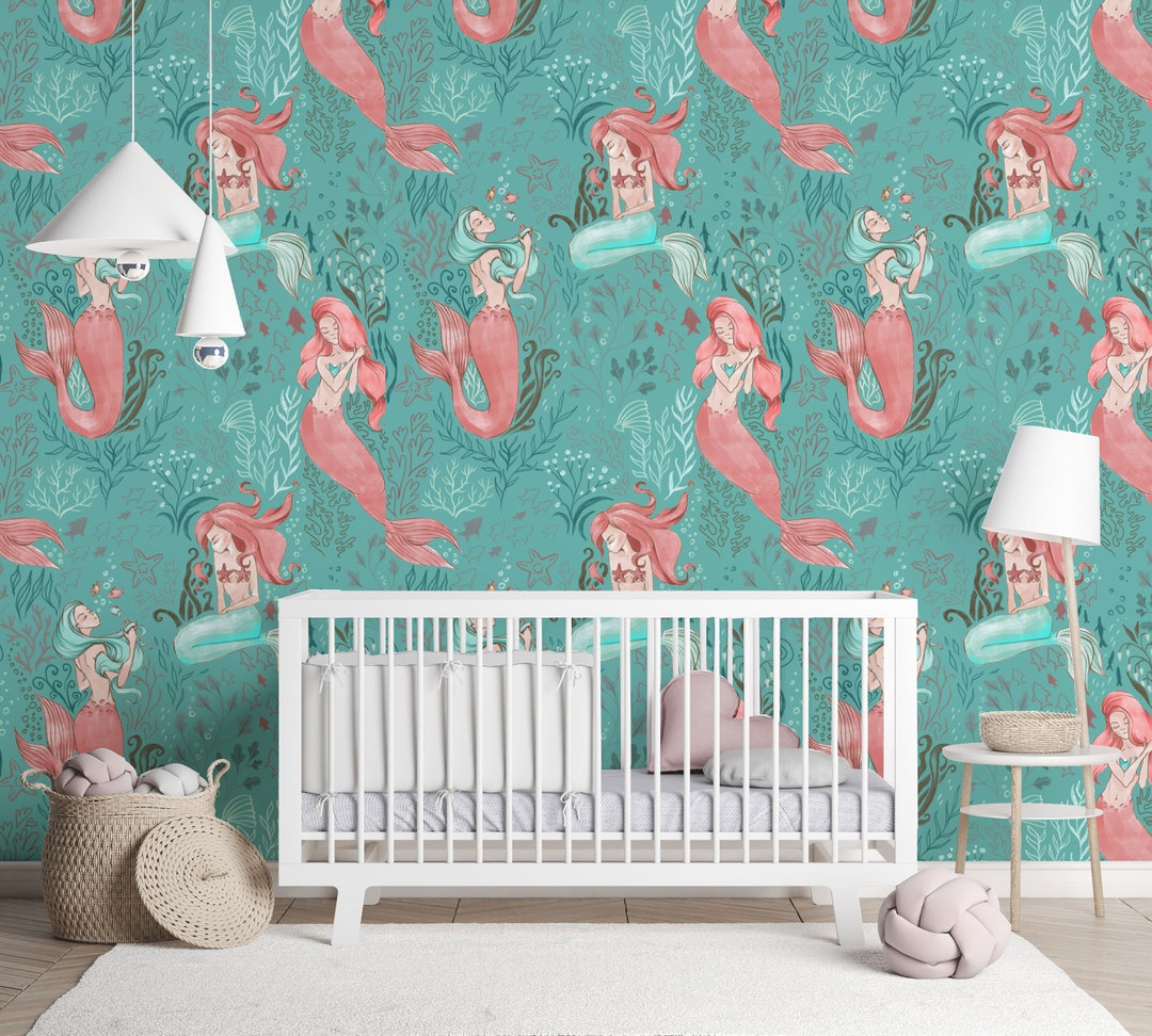 Mermaid Underwater Wallpaper: Peel and Stick Removable Wall Mural - Etsy