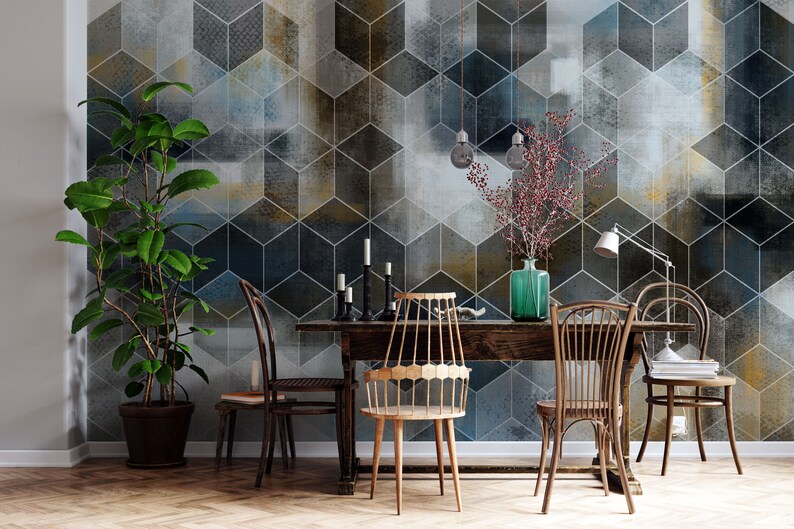 Geometric Tiles Wallpaper Digital Colorful Hexagonal Peel | Etsy