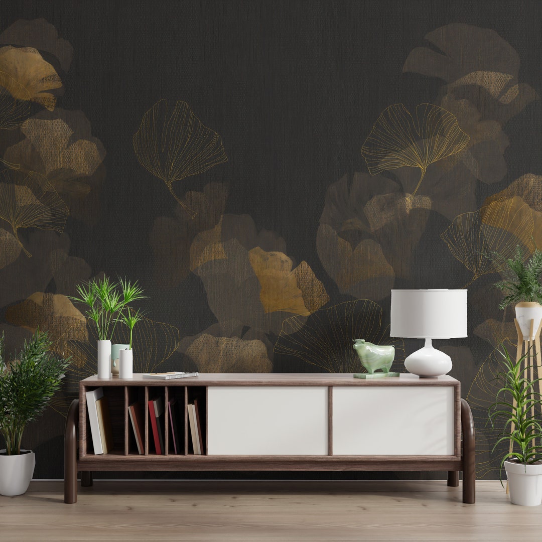 Black Gold Leaves Peel & Stick Wallpaper Mural - Elegant Removable Wall ...