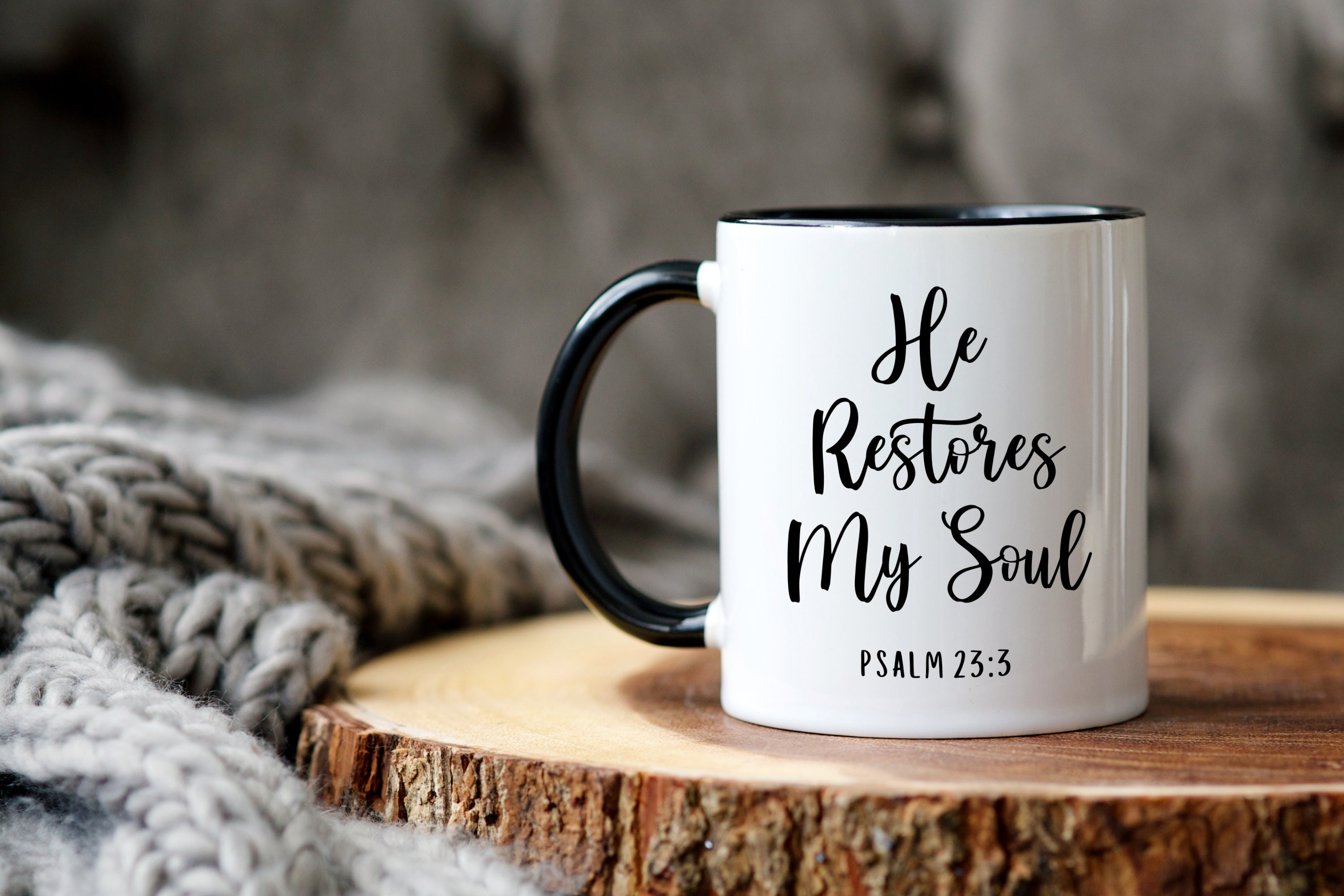 Christian Bible Scripture Verse Mug Psalm 23:3 He Restores My | Etsy