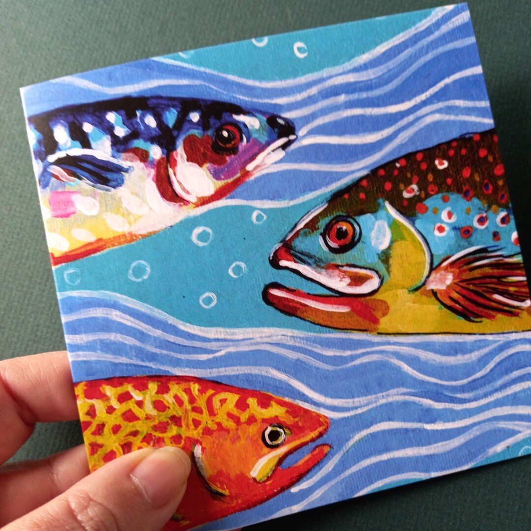 Fish Card, Colourful Fish Card, Blank Fish Card, Fish Painting Card ...