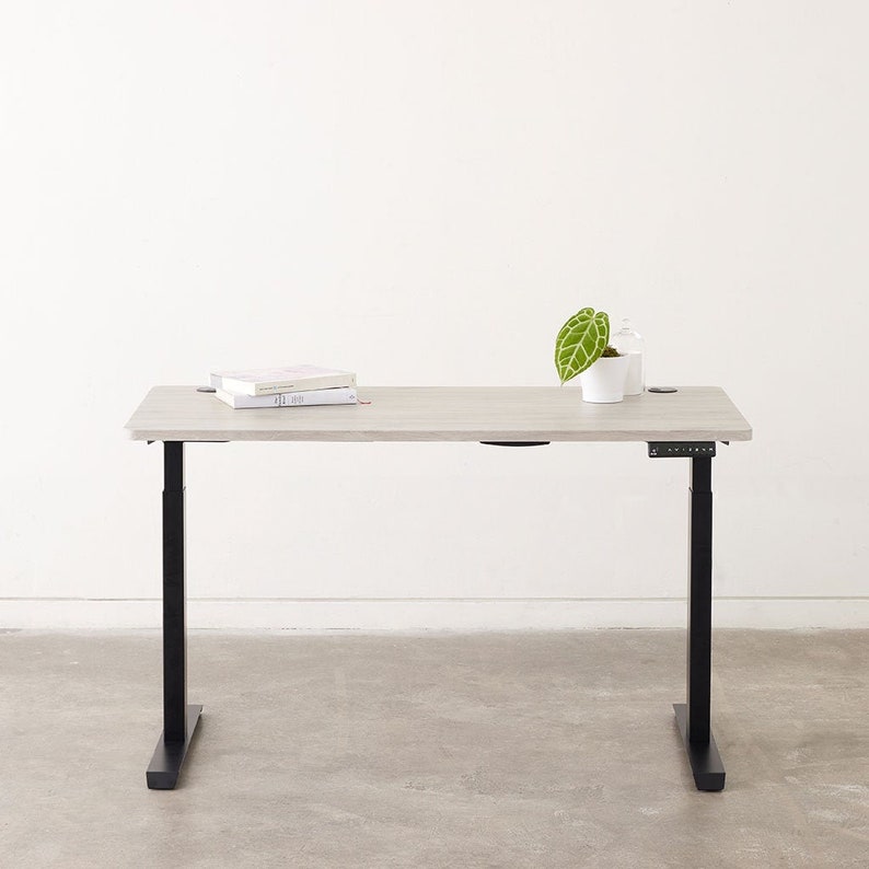 Ash Grey Sit Stand Desk With Black DIY Desk Frame for a Minimalist Home ...