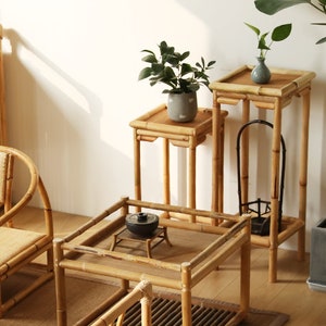Japanese Style, Flower Stand, Bamboo and Rattan, Handmade, Flower Stool ...