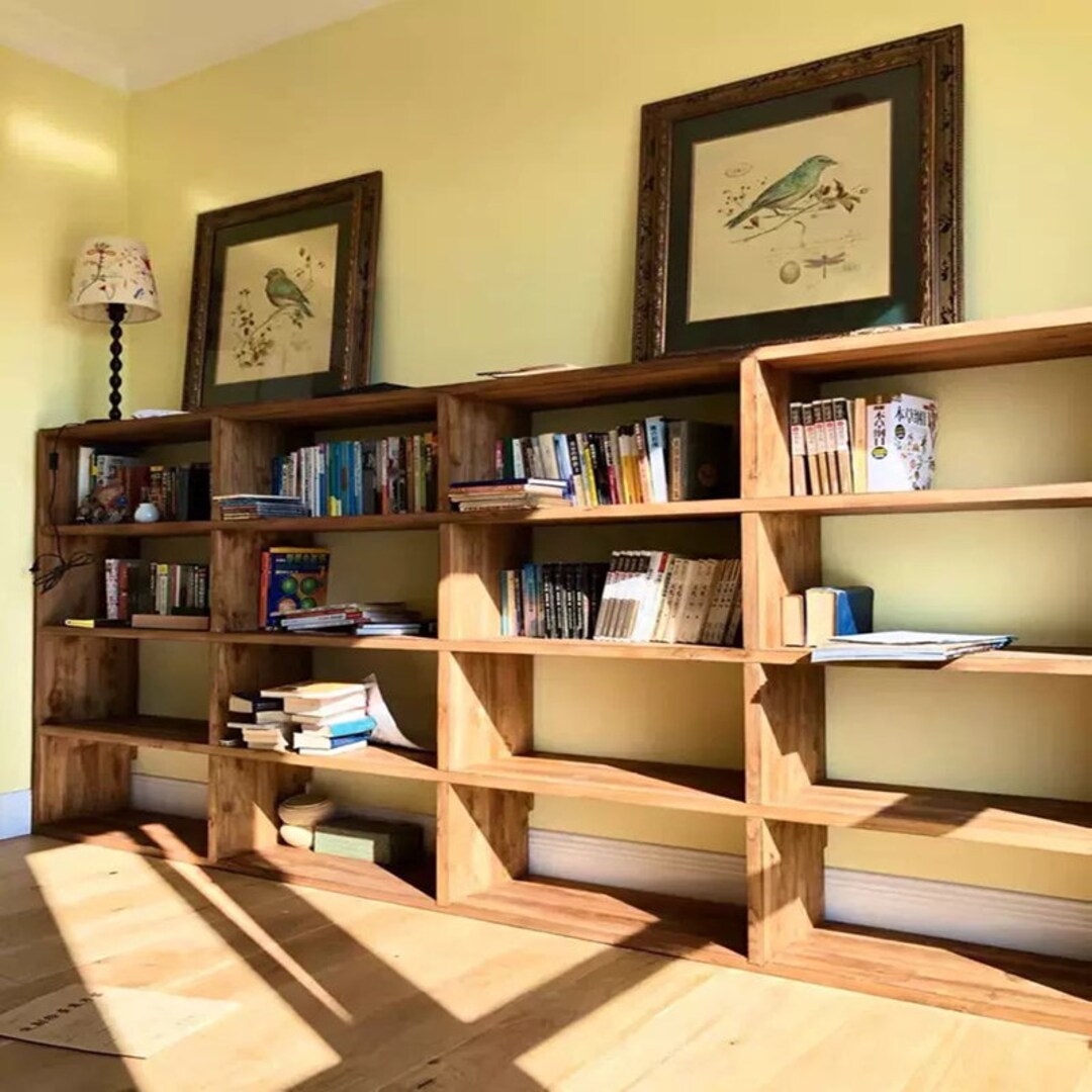 Custom Old Elm Solid Wood Bookshelf Wall Pine Logs - Etsy Australia