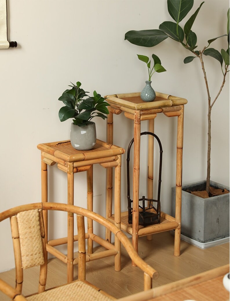 Japanese Style Flower Stand Bamboo and Rattan Handmade - Etsy