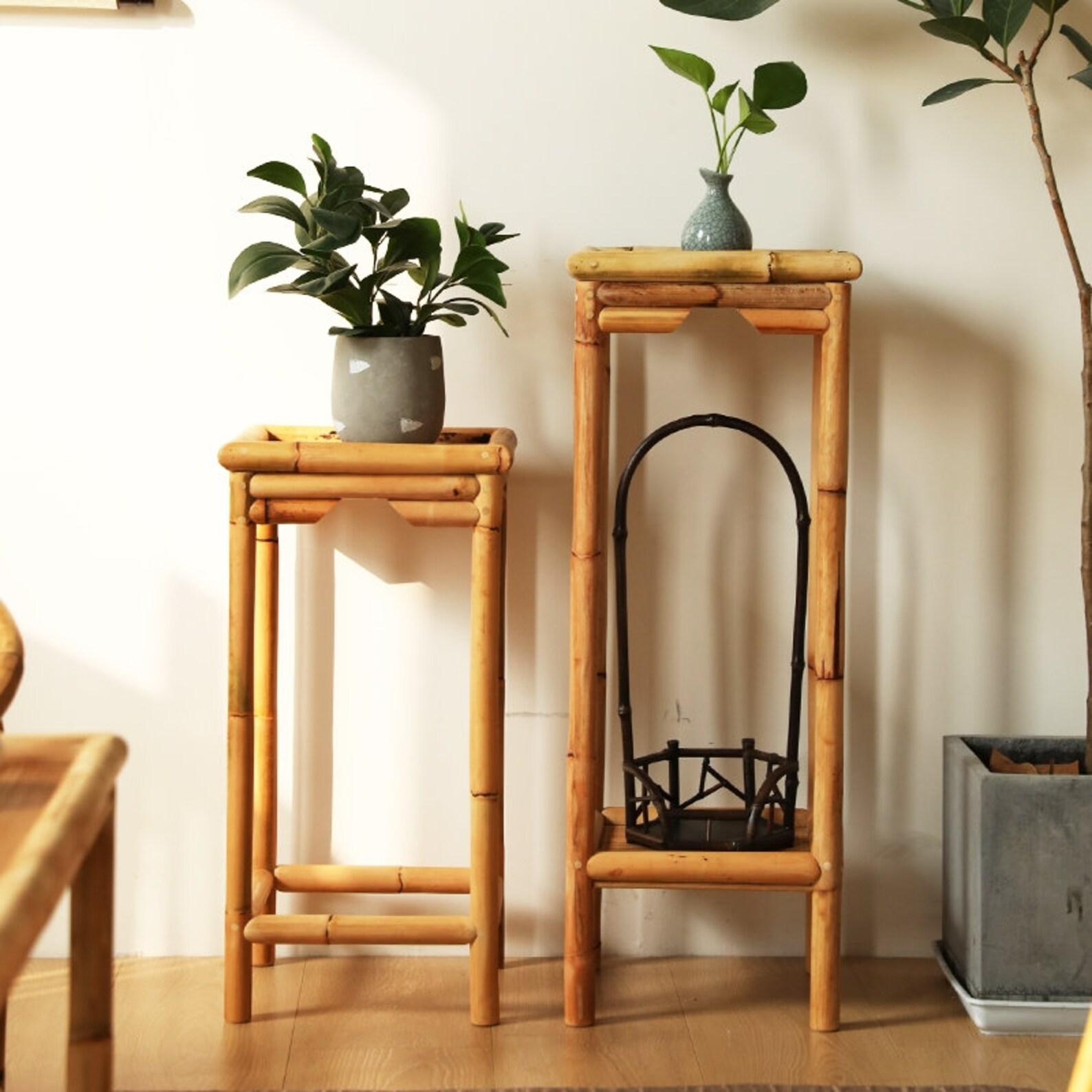Japanese Style Flower Stand Bamboo and Rattan Handmade - Etsy