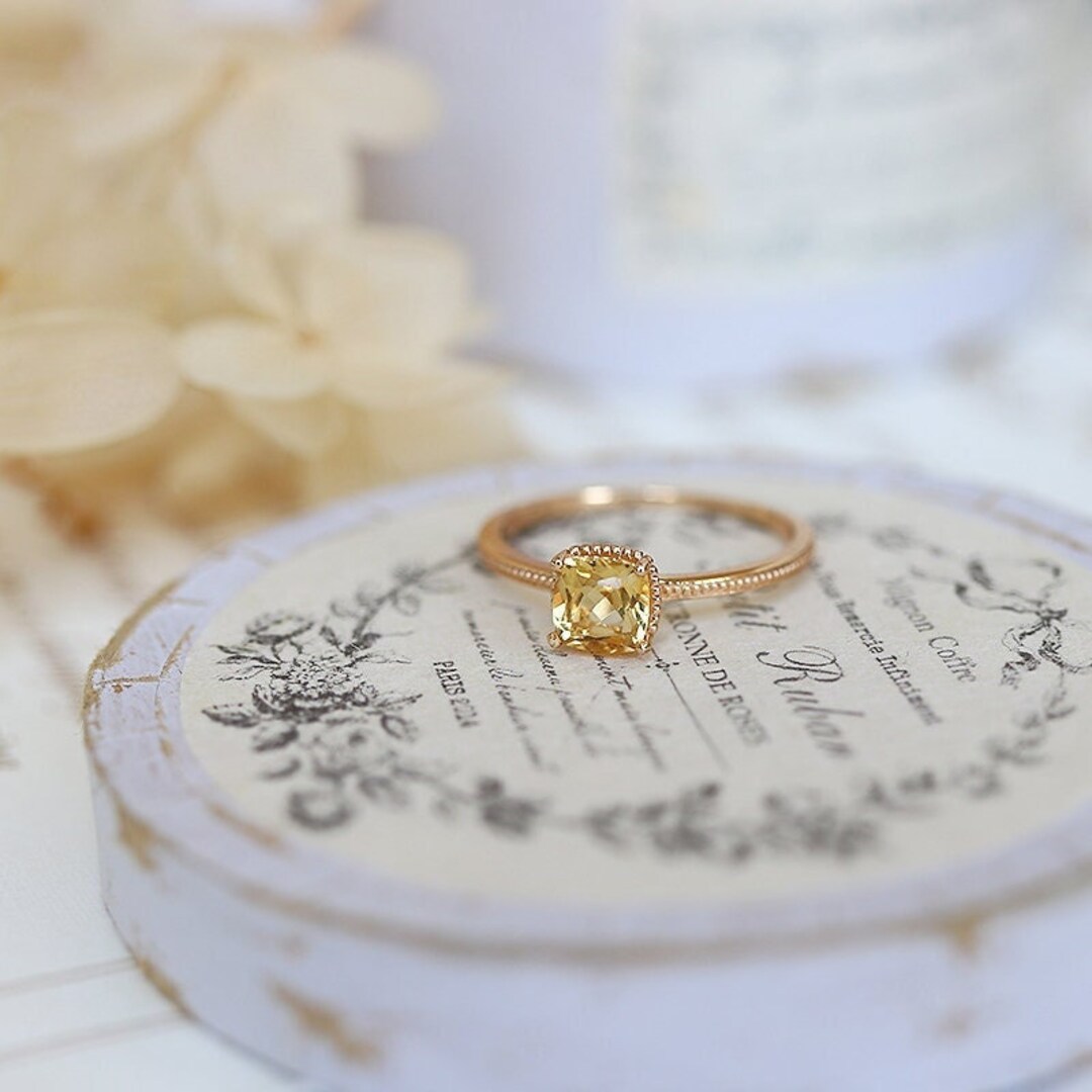 14K Gold Vermeil Natural Fat Square Citrine Ring, Thin Band Stackable ...