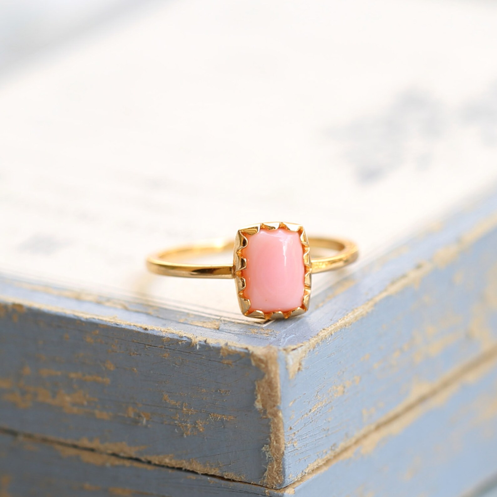 Pink Queen Conch Shell Ring Minimalist Stack Ring Dainty | Etsy