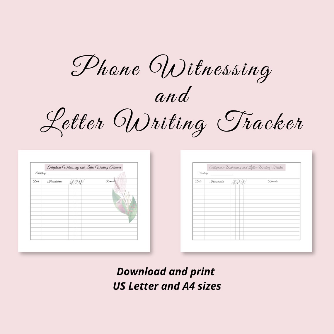Phone Witnessing and Letter Writing Tracker Printable Digital Download ...