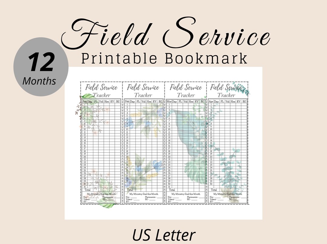 Jw Printable Field Service Tracker Bookmark /jw Gifts / Daily - Etsy