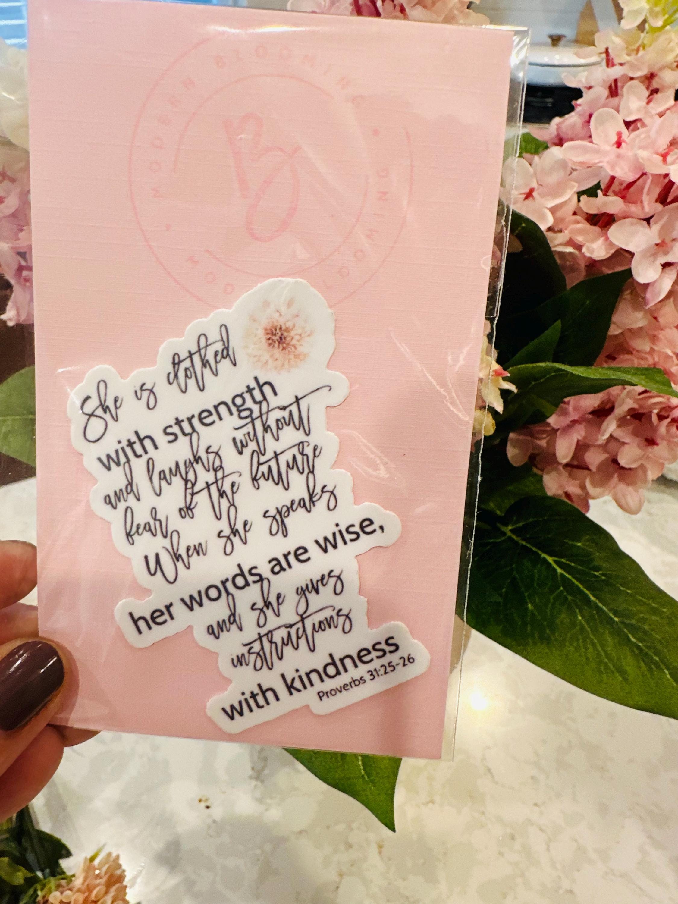 Proverbs 31:25-26 Bible Verse Sticker | Pink Flower or Transparent ...